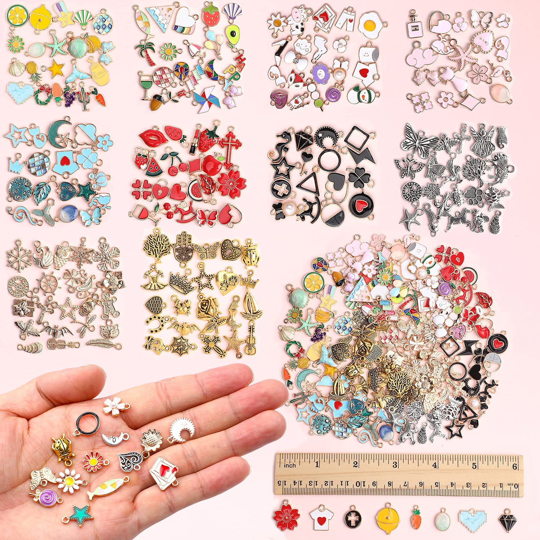 SANNIX 500Pcs Charms Bulk Wholesale Assorted Gold Plated Enamel Pendants Earring for Bracelet Necklace DIY Jewelry Making Craft Supplies