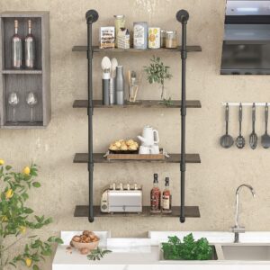 gezen industrial pipe shelving 31.5in floating bookshelf,wall mounted shelves rustic floating shelves, wall storage book shelves for living room, bedroom, kitchen (brown, 2 tier)