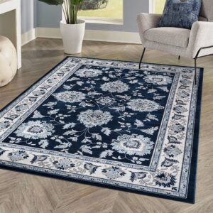 jonathan y mdp505e-8 cherie french cottage floral area rug for bedroom kitchen living room indoor decor, 8 x 10, navy/ivory