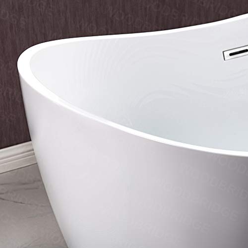 WOODBRIDGE 59" Acrylic Freestanding Bathtub Contemporary Soaking White Tub with Chrome Overflow and Drain，B0016 -C-Drain &O