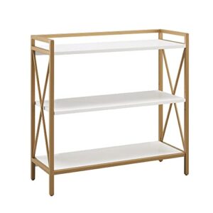 leick home 9261-wtgl claudette mixed metal and wood bookshelf, white/gold