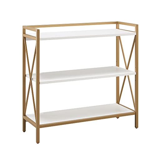 Leick Home 9261-WTGL Claudette Mixed Metal and Wood Bookshelf, White/Gold