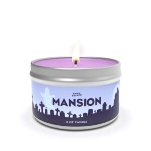 park scents mansion candle - inspired by the haunted mansion at disney theme parks - handmade in the usa - vegan and cruelty free | 8 oz. tin