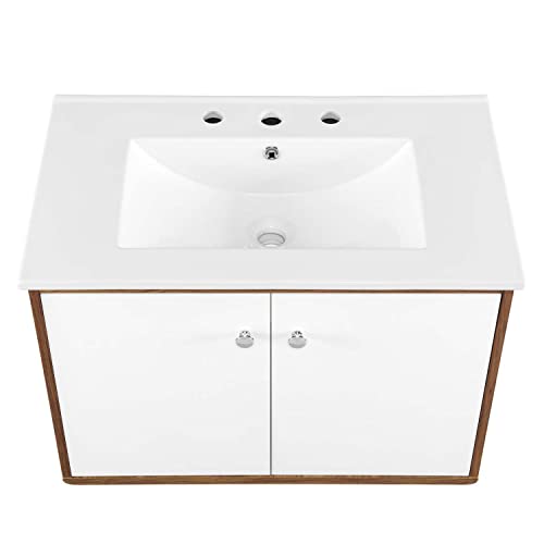 Modway Transmit Wall-Mount, 30" Bathroom Vanity, Walnut White