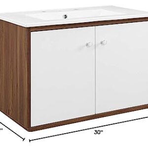 Modway Transmit Wall-Mount, 30" Bathroom Vanity, Walnut White