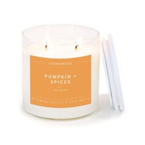 pumpkin spice scented holiday candle, soy wax candles for the home scented with phthalate free oils, 3.5 x 3 inch, 8.8 oz, 37 hour burn time fall candles & home decor in glass jar - calyan wax