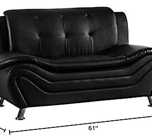 Pemberly Row Faux Leather Loveseat Sofa for Living Room in Black