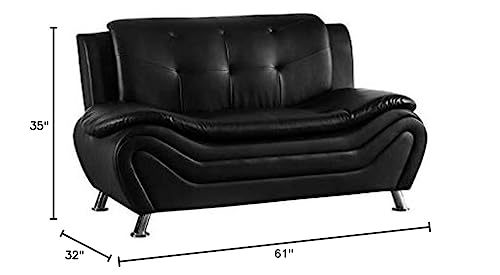 Pemberly Row Faux Leather Loveseat Sofa for Living Room in Black