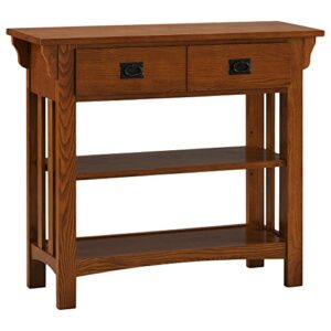 leick home 8261 mission bookcase console table with drawers, made with solid wood, for living room, entry way, office, bedrooms, russet finish