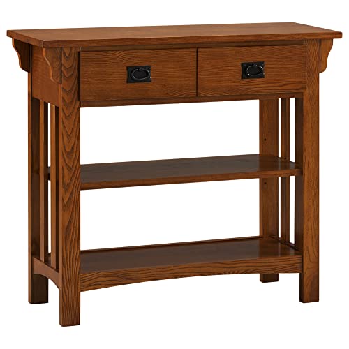 Leick Home 8261 Mission Bookcase Console Table with Drawers, Made with Solid Wood, for Living Room, Entry Way, Office, Bedrooms, Russet Finish