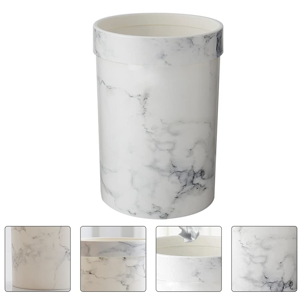 Small Marble Trash Can Wastebasket Plastic Recycling Bin Waste Paper Basket Garbage Can Container Bin for Office Bathroom Bedroom Cabinet 30x21cm