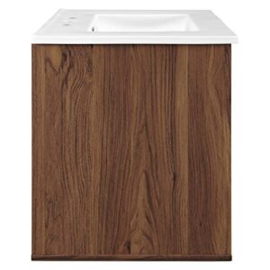 Modway Transmit Wall-Mount, 30" Bathroom Vanity, Walnut White