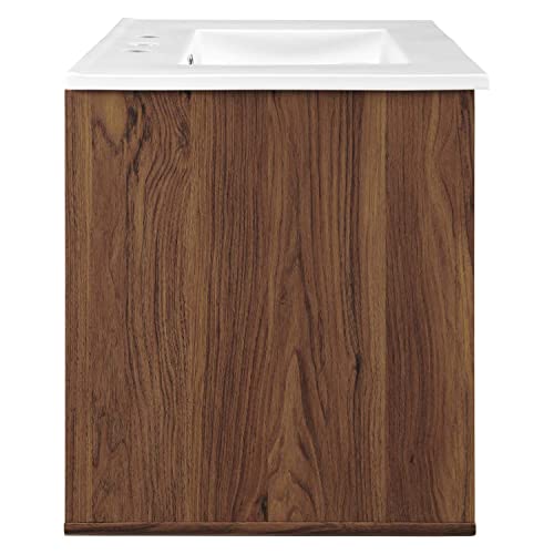 Modway Transmit Wall-Mount, 30" Bathroom Vanity, Walnut White