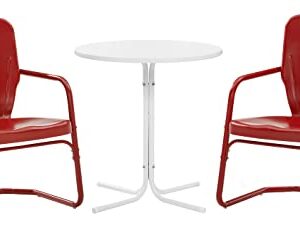 Crosley Furniture Ridgeland 3-Piece Outdoor Bistro Set, Retro Metal Patio Table and Chairs for Dining, Porch, Bright Red Gloss