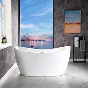 woodbridge 59" acrylic freestanding bathtub contemporary soaking white tub with chrome overflow and drain，b0016 -c-drain &o