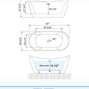 WOODBRIDGE 59" Acrylic Freestanding Bathtub Contemporary Soaking White Tub with Chrome Overflow and Drain，B0016 -C-Drain &O