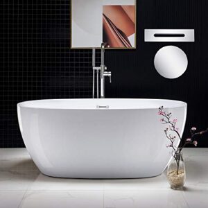 woodbridge 59" freestanding white acylic soaking bathtub with chrome drain and overflow,bta1518 -c-drain &o