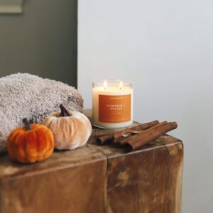 Pumpkin Spice Scented Holiday Candle, Soy Wax Candles for The Home Scented with Phthalate Free Oils, 3.5 x 3 inch, 8.8 oz, 37 Hour Burn Time Fall Candles & Home Decor in Glass Jar - Calyan Wax