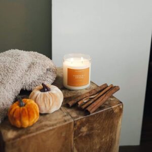 Pumpkin Spice Scented Holiday Candle, Soy Wax Candles for The Home Scented with Phthalate Free Oils, 3.5 x 3 inch, 8.8 oz, 37 Hour Burn Time Fall Candles & Home Decor in Glass Jar - Calyan Wax