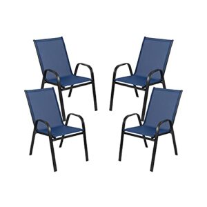 flash furniture brazos series outdoor stackable patio chairs with flex comfort material, stacking outdoor modern sling patio chairs, set of 4, navy