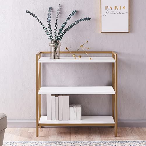 Leick Home 9261-WTGL Claudette Mixed Metal and Wood Bookshelf, White/Gold