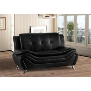 Pemberly Row Faux Leather Loveseat Sofa for Living Room in Black