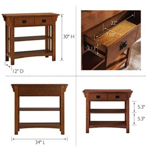 Leick Home 8261 Mission Bookcase Console Table with Drawers, Made with Solid Wood, for Living Room, Entry Way, Office, Bedrooms, Russet Finish