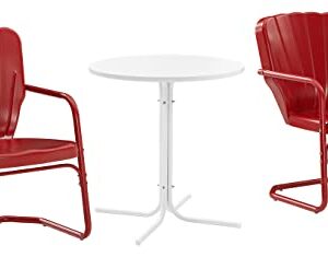 Crosley Furniture Ridgeland 3-Piece Outdoor Bistro Set, Retro Metal Patio Table and Chairs for Dining, Porch, Bright Red Gloss