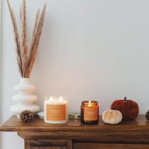 Pumpkin Spice Scented Holiday Candle, Soy Wax Candles for The Home Scented with Phthalate Free Oils, 3.5 x 3 inch, 8.8 oz, 37 Hour Burn Time Fall Candles & Home Decor in Glass Jar - Calyan Wax