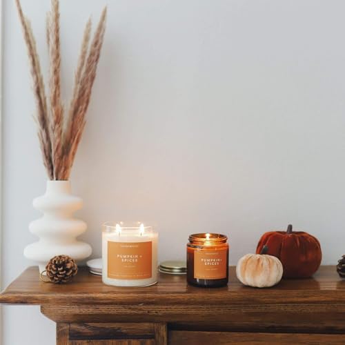 Pumpkin Spice Scented Holiday Candle, Soy Wax Candles for The Home Scented with Phthalate Free Oils, 3.5 x 3 inch, 8.8 oz, 37 Hour Burn Time Fall Candles & Home Decor in Glass Jar - Calyan Wax