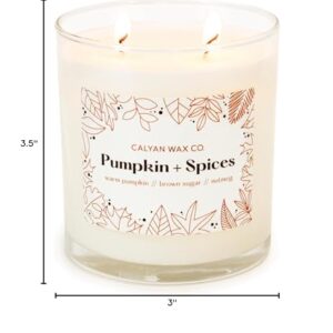 Pumpkin Spice Scented Holiday Candle, Soy Wax Candles for The Home Scented with Phthalate Free Oils, 3.5 x 3 inch, 8.8 oz, 37 Hour Burn Time Fall Candles & Home Decor in Glass Jar - Calyan Wax