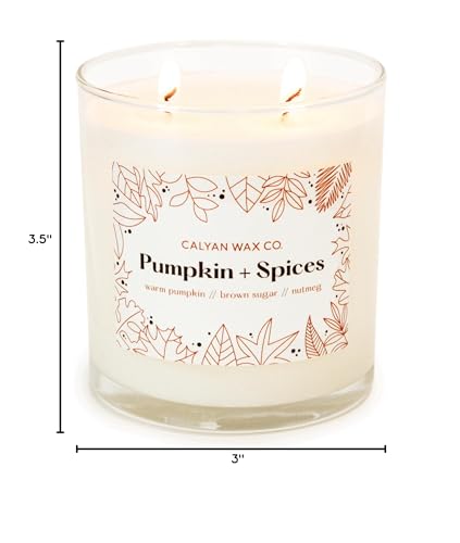 Pumpkin Spice Scented Holiday Candle, Soy Wax Candles for The Home Scented with Phthalate Free Oils, 3.5 x 3 inch, 8.8 oz, 37 Hour Burn Time Fall Candles & Home Decor in Glass Jar - Calyan Wax