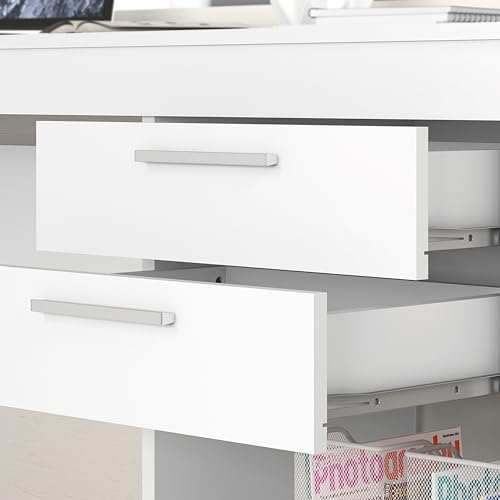 Techni Mobili Computer Home Office or Bedroom Storage & Drawers Ideal for Small Spaces Writing Desk, 47.6" W x 16.1" D x 30.3, White