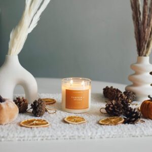 Pumpkin Spice Scented Holiday Candle, Soy Wax Candles for The Home Scented with Phthalate Free Oils, 3.5 x 3 inch, 8.8 oz, 37 Hour Burn Time Fall Candles & Home Decor in Glass Jar - Calyan Wax