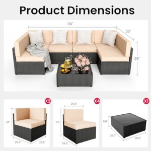 Pamapic Outdoor Rattan Sectional Sofa Conversation Set,7 Pieces Patio Furniture with Tea Table and Washable Cushions, Cream