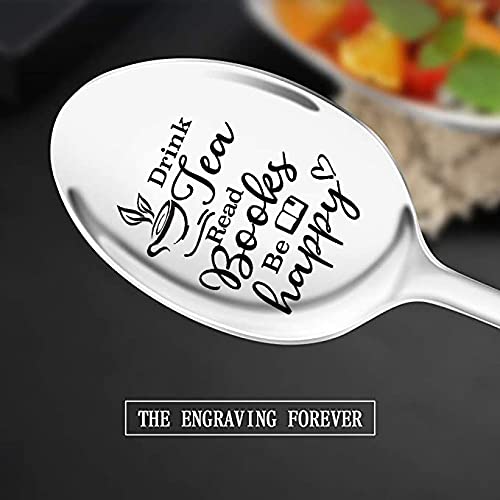 New Stainless Steel Spoon,Drink Tea Read Books Be Happy,Enjoy Afternoon Tea Spoon 304 Pointed Gift Couple Leisure Tea Set Dinner Spoon,Christmas Birthday Gift,Can Be Custom Wholesale.