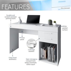 Techni Mobili Computer Home Office or Bedroom Storage & Drawers Ideal for Small Spaces Writing Desk, 47.6" W x 16.1" D x 30.3, White