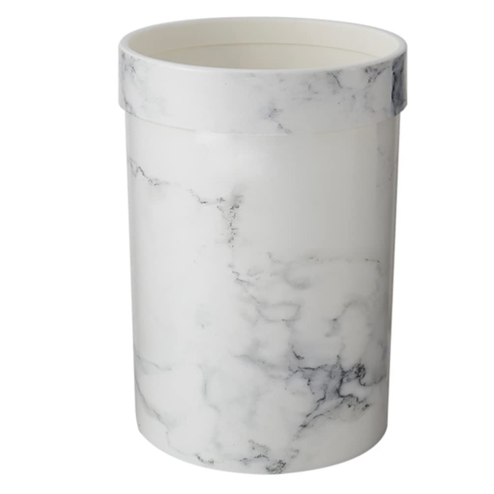 Small Marble Trash Can Wastebasket Plastic Recycling Bin Waste Paper Basket Garbage Can Container Bin for Office Bathroom Bedroom Cabinet 30x21cm