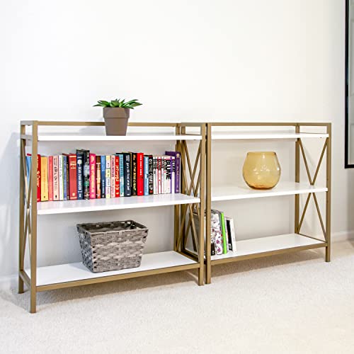 Leick Home 9261-WTGL Claudette Mixed Metal and Wood Bookshelf, White/Gold