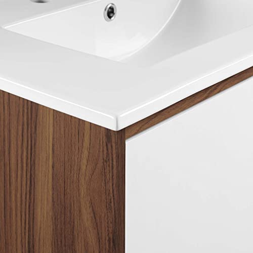 Modway Transmit Wall-Mount, 30" Bathroom Vanity, Walnut White