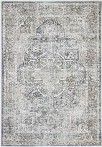 The Rug Collective Machine Washable Area Rugs 9x12 Living Room- Distressed, Vintage, Premium Recycled Cotton | Fade & Stain Resistant, Pet & Kid Friendly, Eco Friendly, Non-Shed, Non-Slip | Kendra Ash