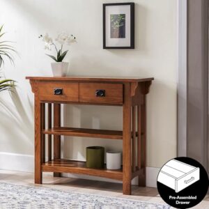 Leick Home 8261 Mission Bookcase Console Table with Drawers, Made with Solid Wood, for Living Room, Entry Way, Office, Bedrooms, Russet Finish