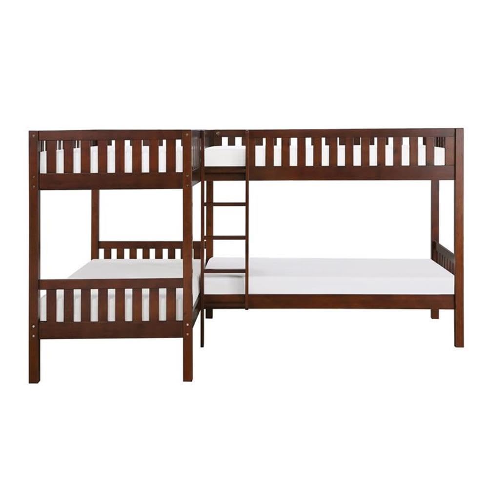 Lexicon Rowe Transitional Wood Corner Bunk Bed in Dark Cherry