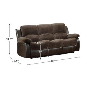 Pemberly Row Traditional Microfiber Double Reclining Sofa in Chocolate