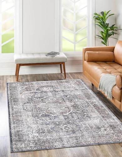 The Rug Collective Machine Washable Area Rugs 9x12 Living Room- Distressed, Vintage, Premium Recycled Cotton | Fade & Stain Resistant, Pet & Kid Friendly, Eco Friendly, Non-Shed, Non-Slip | Kendra Ash