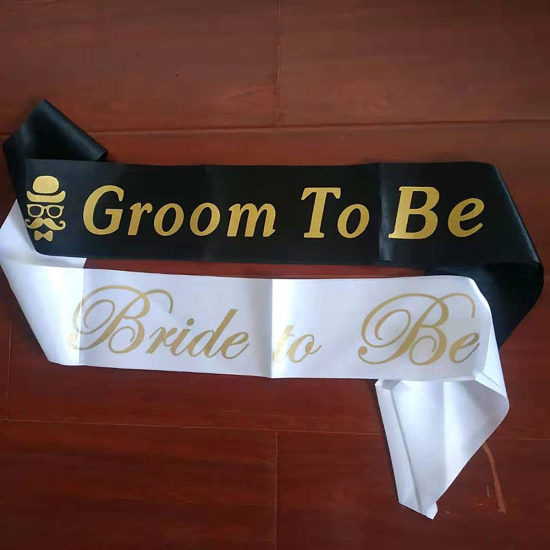 Bachelorette Party Sash Set- Bride and Groom Sash for Wedding Bridal Shower Party Decorations (White and Black)