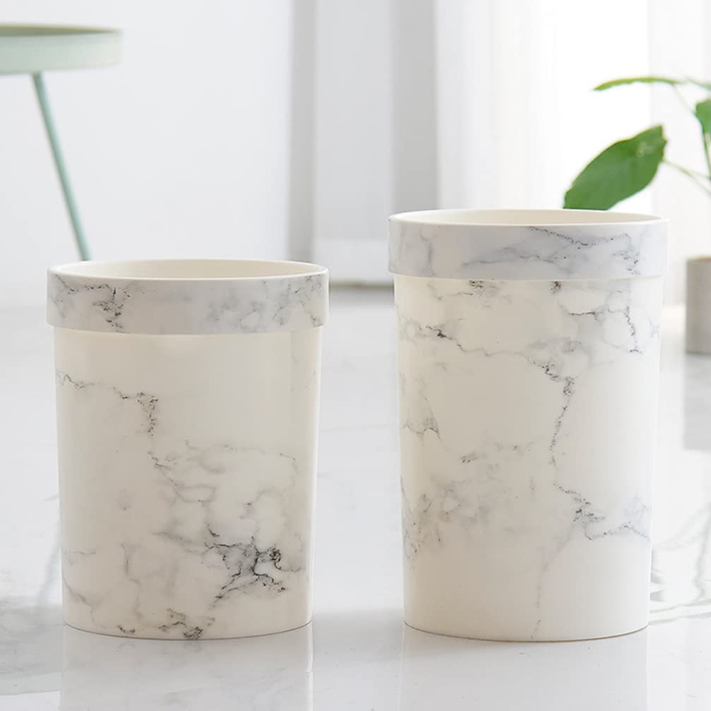 Small Marble Trash Can Wastebasket Plastic Recycling Bin Waste Paper Basket Garbage Can Container Bin for Office Bathroom Bedroom Cabinet 30x21cm