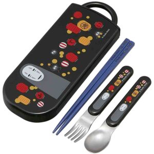 spirited away utensil set - includes reusable fork, spoon, chopsticks and carrying case - authentic japanese design - durable, dishwasher safe- (lanterns)