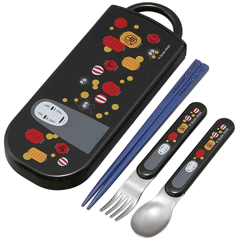 Spirited Away Utensil Set - Includes Reusable Fork, Spoon, Chopsticks and Carrying Case - Authentic Japanese Design - Durable, Dishwasher Safe- (Lanterns)