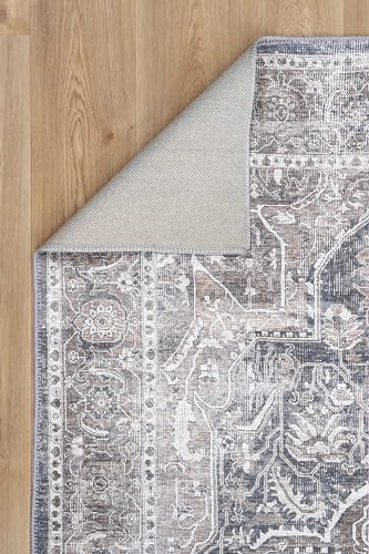 The Rug Collective Machine Washable Area Rugs 9x12 Living Room- Distressed, Vintage, Premium Recycled Cotton | Fade & Stain Resistant, Pet & Kid Friendly, Eco Friendly, Non-Shed, Non-Slip | Kendra Ash